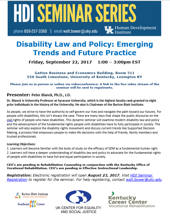 Dr. Peter Blanck on Disability Law and Policy – My Choice Kentucky